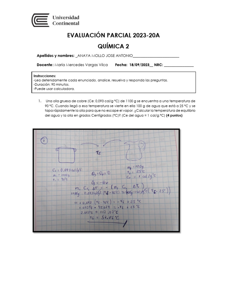 Evaluación Parcial Quimica 2 - Anaya Jose | PDF