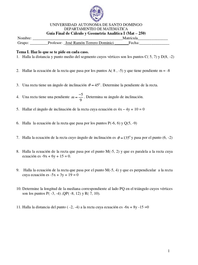 Práctica Final Cálculo I (Mat - 250) UASD Agosto 2023 Verano | Descargar gratis PDF | Línea ...