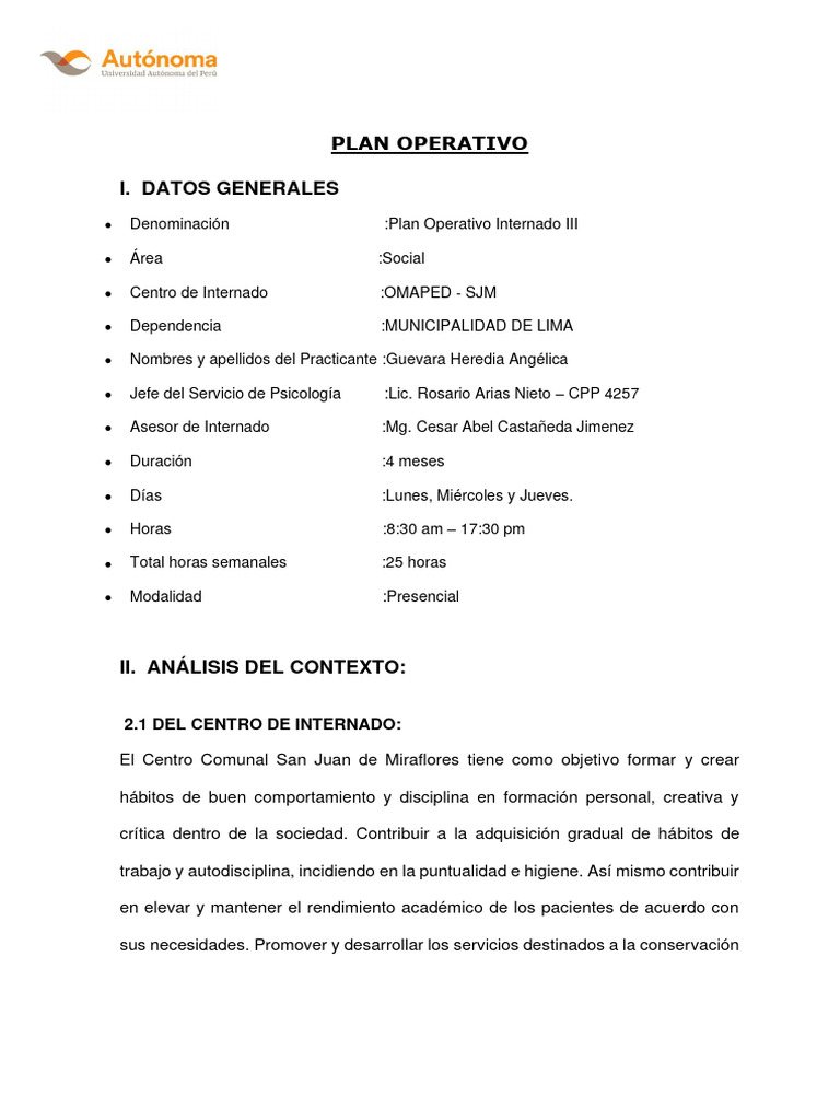Plan Operativo III - ANGELICA GUEVARA HEREDIA | PDF