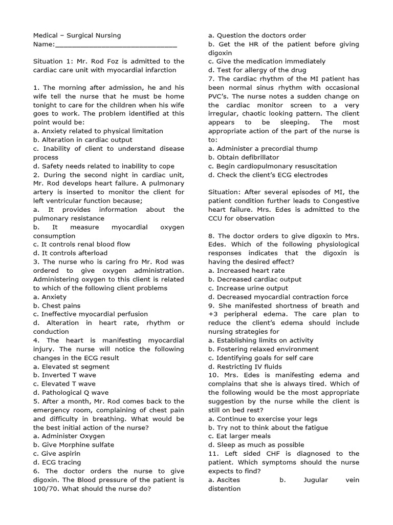Cardiac Care Nursing Scenarios | PDF | Heart | Hypertension