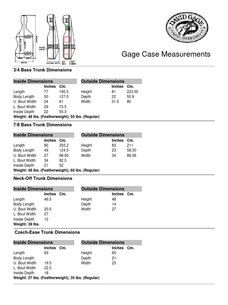 Bass and Cello Trunk Dimensions Guide | PDF