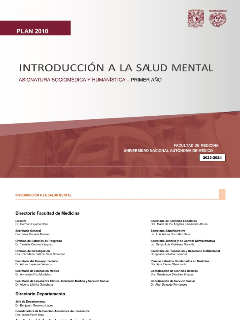 Introduccion A La Salud Mental 2023 2024 Plan de Estudios 2010 1 | PDF | Aprendizaje | Medicina
