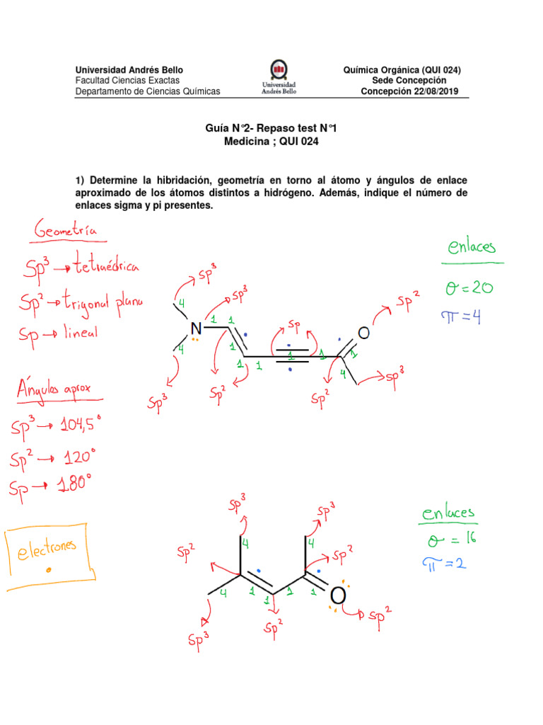Guía N°1 QUI024 Repaso Test - Sol | PDF