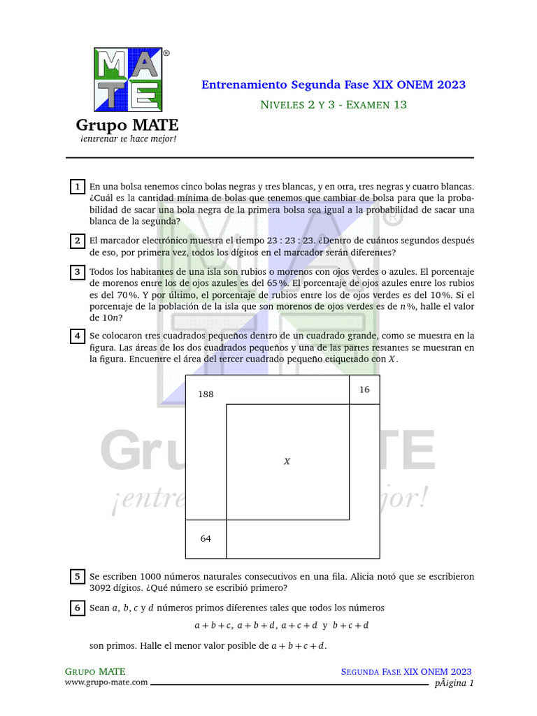 ONEM 2023 Niveles 2 y 3 Examen 13 | PDF | Matemáticas