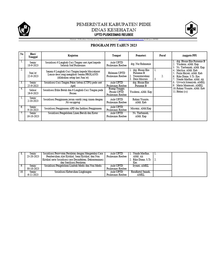 Program Ppi Puskesmas Reubee | PDF