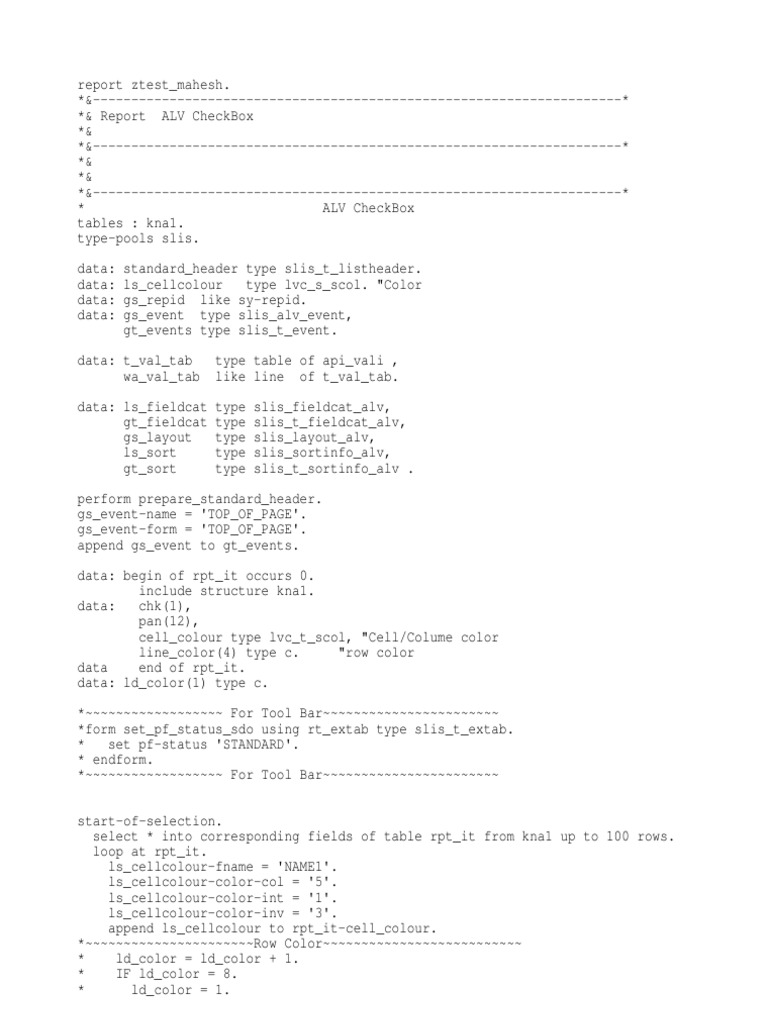 ALV Sample | PDF | Computer Programming | Computing