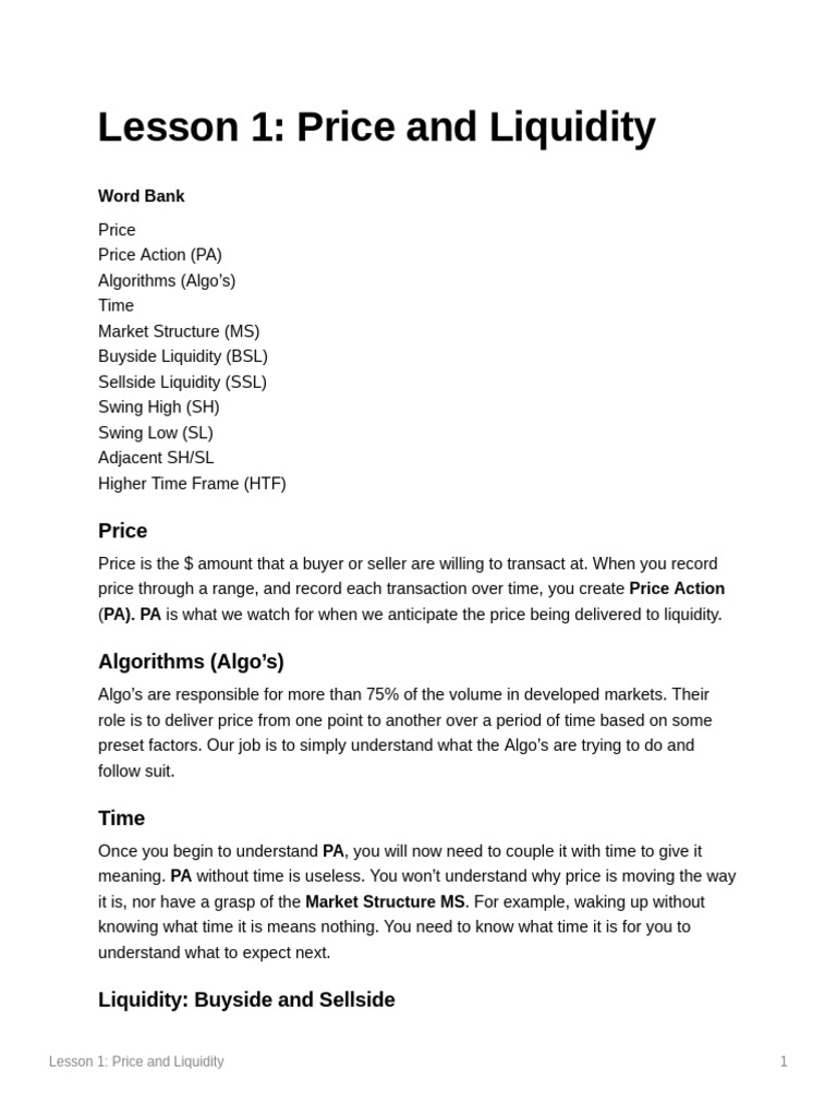 Lesson 1 Price and Liquidity | PDF | Order (Exchange) | Market Liquidity