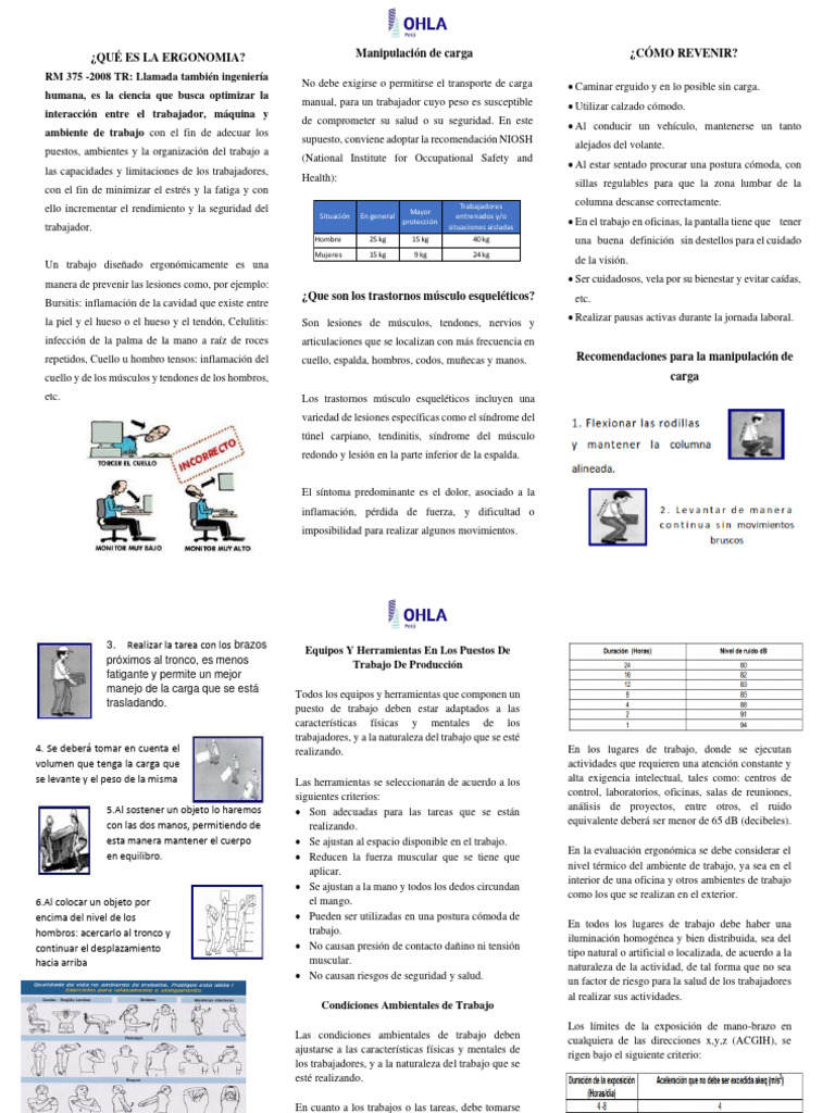 Triptico Ergonomia | PDF | Factores humanos y ergonomía | Hombro