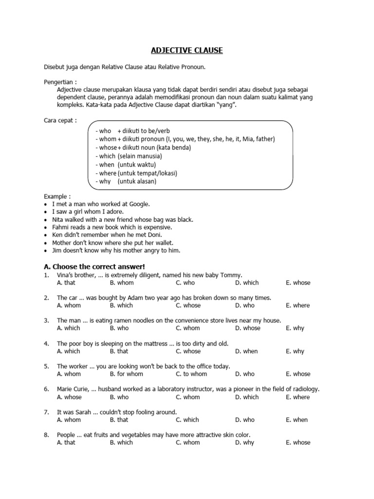 Adjective Clause | PDF | Grammar | Linguistics