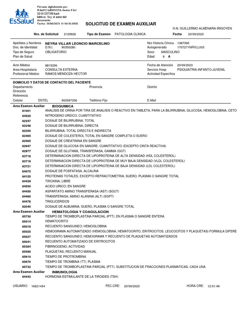 Orden de Analisis | PDF | Sangre | Lipoproteína