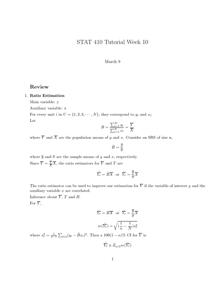 Stat 410 Tutorial Week 10 | PDF | Estimation Theory | Statistical Inference