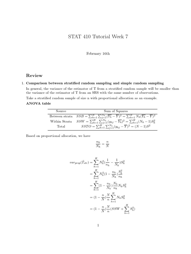 Stat 410 Tutorial Week 7 | PDF | Sampling (Statistics) | Research Methods