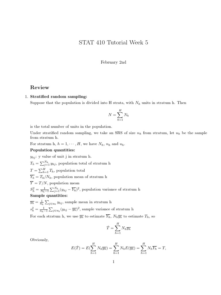 Stat 410 Tutorial Week 5 | PDF | Sampling (Statistics) | Econometrics