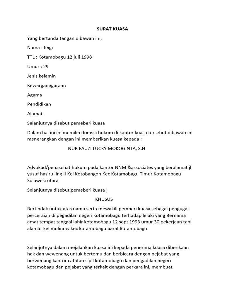 Surat Kuasa Perceraian | PDF