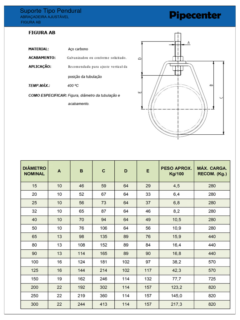 Suporte Tipo Pendural: Especificações e Materiais | PDF