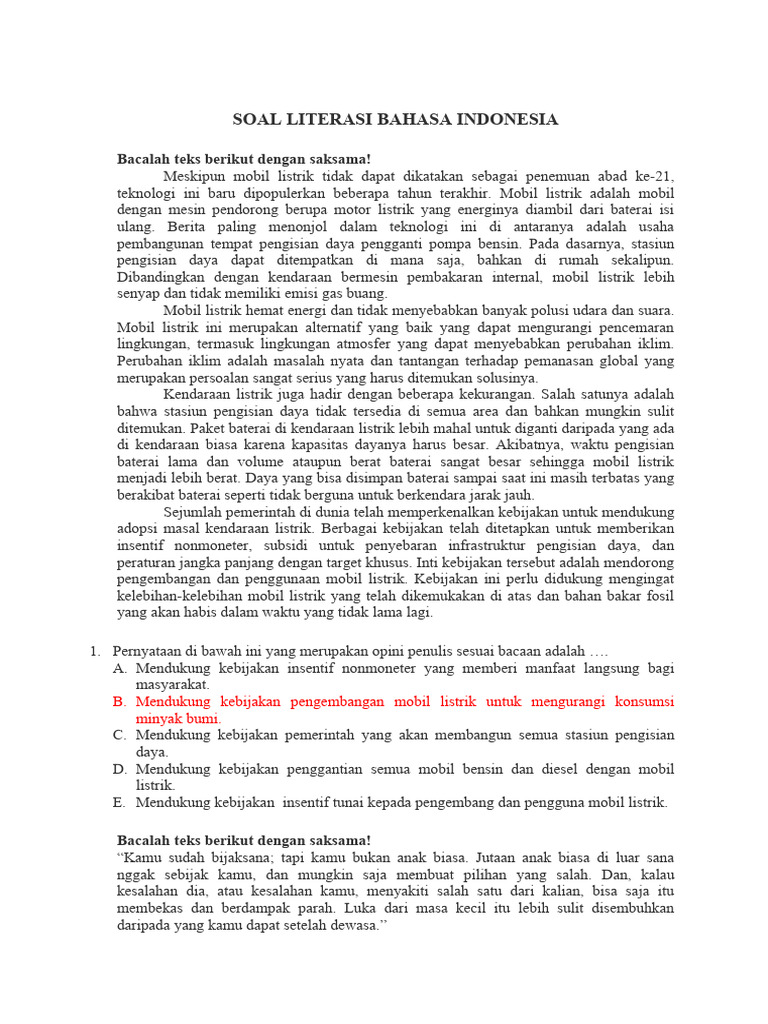 Soal Literasi Bahasa Indonesia | PDF