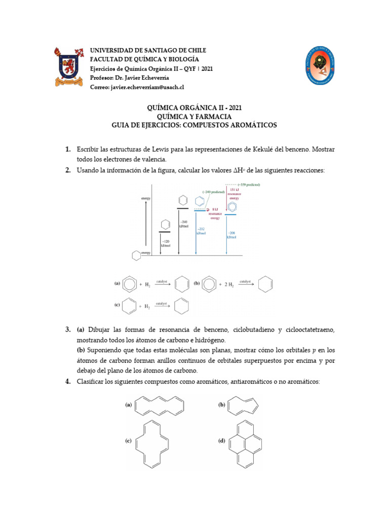 2021 - Guia de Ejercicios 1a - QOII - QyF - Compuestos Aromaticos | PDF