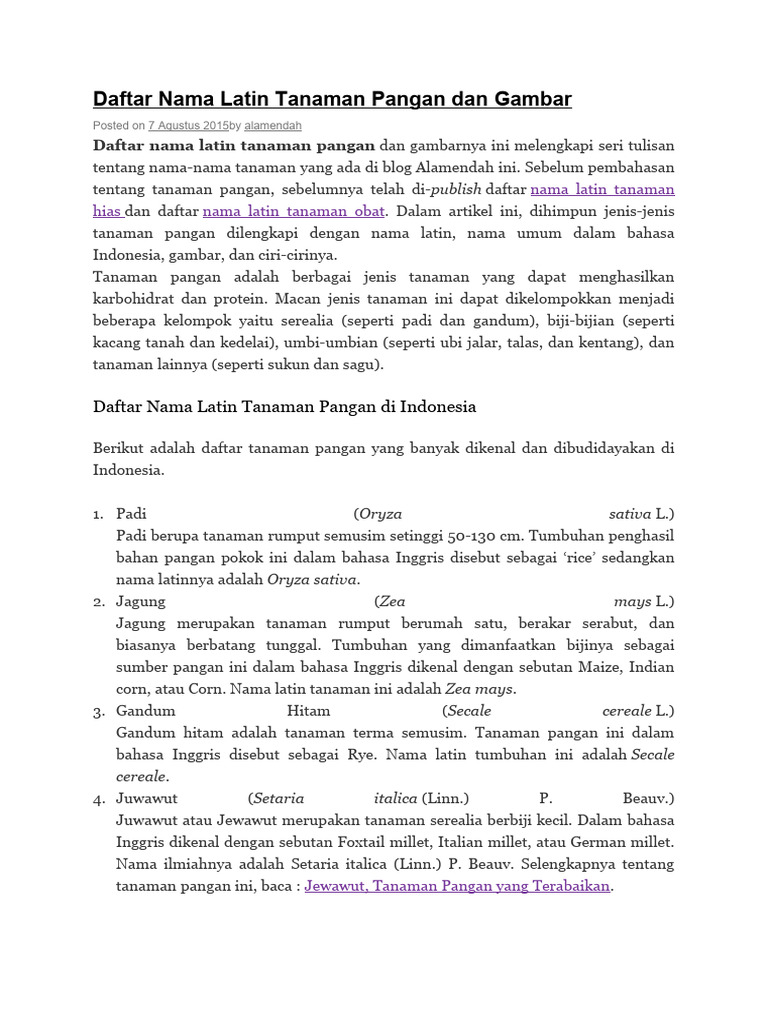 Nama Latin Tanaman Pangan Indonesia | PDF | Griya & Taman | Sains ...