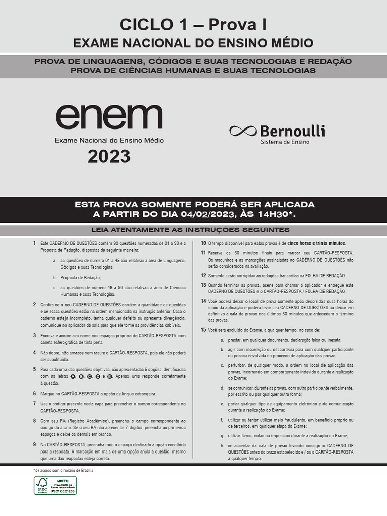 CICLO 1 - PROVA 1 [BERNOULLI] | PDF | Radical (Química)