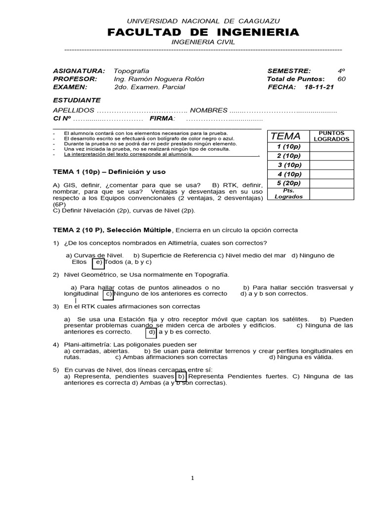 EXAMEN TOPO - 2do. Parcial 2021 (Teoría) - Práctica | PDF | Geodesia | Science