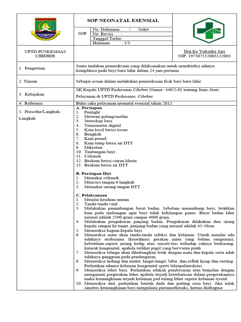 Sop Neonatal Esensial PKM | PDF