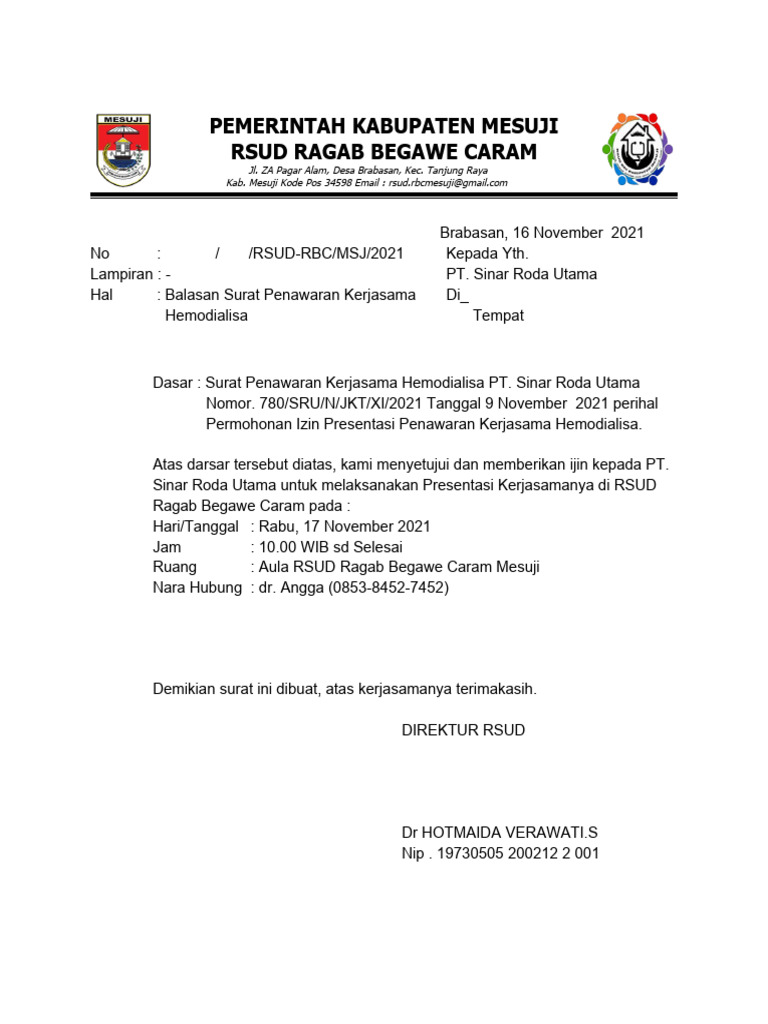 Surat Balasan Vendor PT. Sinar Roda Utama | PDF