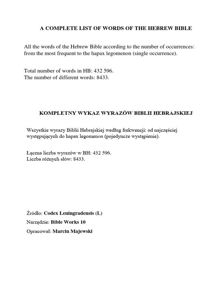 A Complete List of Words of The Hebrew B | PDF