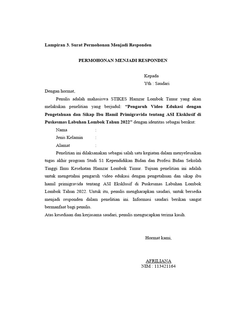 Lembar Persetujuan Menjadi Responden | PDF