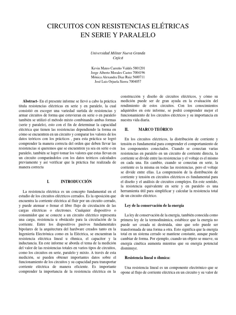 1. Circuitos Con Resistencias Eléctricas en Serie y Paralelo (1) | PDF | Resistencia Eléctrica y ...