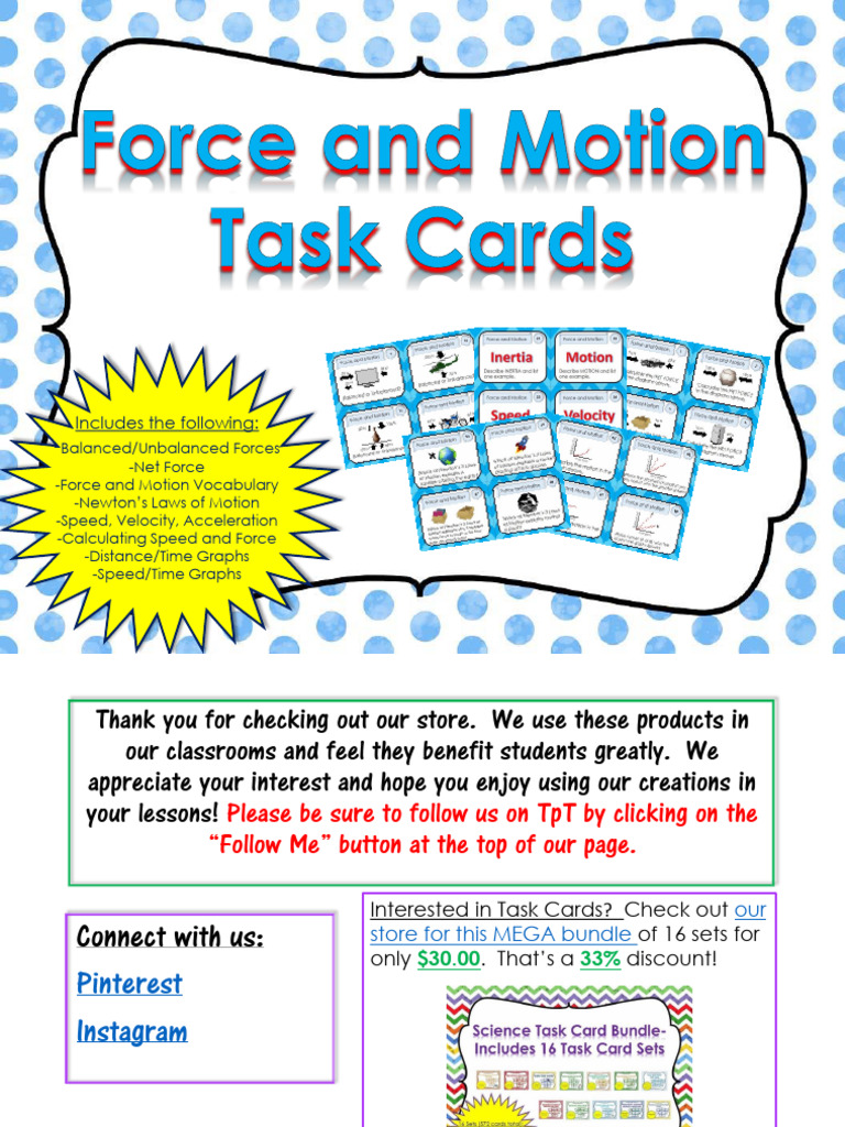 Force and Motion Task Cards | PDF