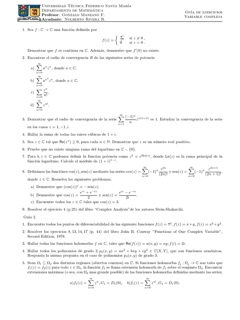 Guia Variable Compleja | PDF | Logaritmo | Álgebra abstracta
