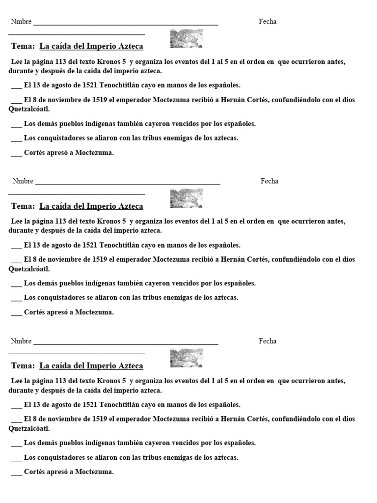 La Caida Del Imperio Azteca, Orden de Sucesos | PDF