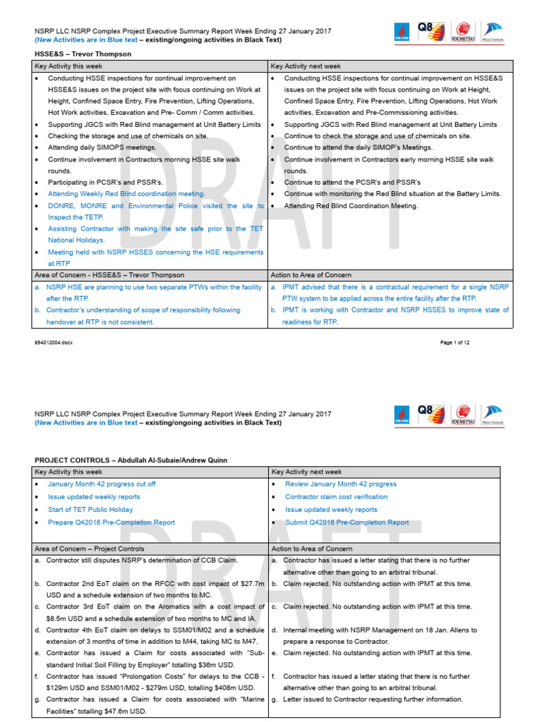 IPMT Weekly Report 27 Jan 17 DRAFT (MH) | PDF | Physical Sciences | Engineering
