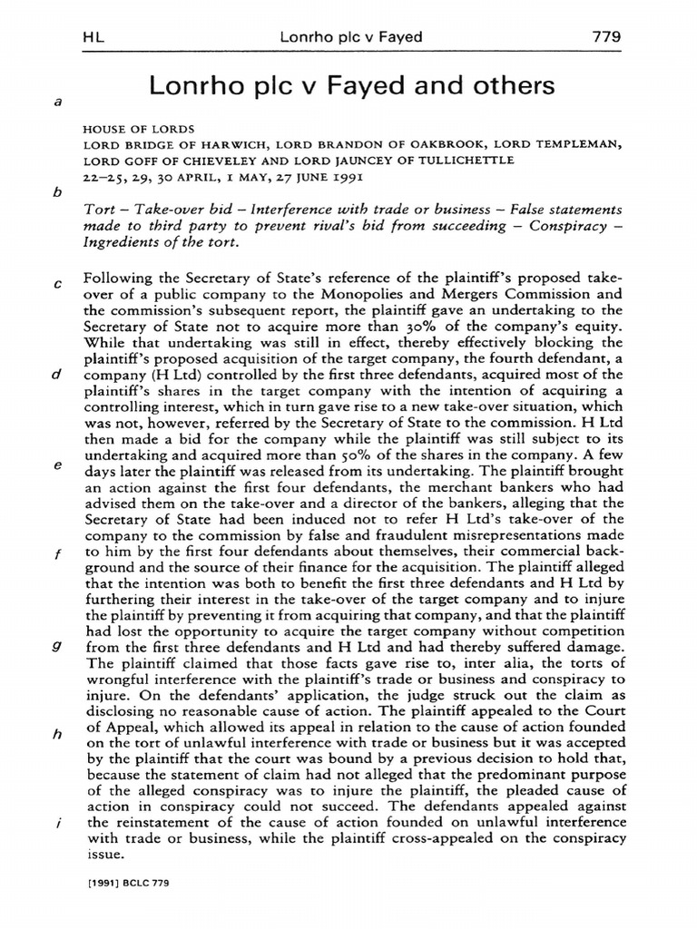 Lonrho V Fayed | PDF
