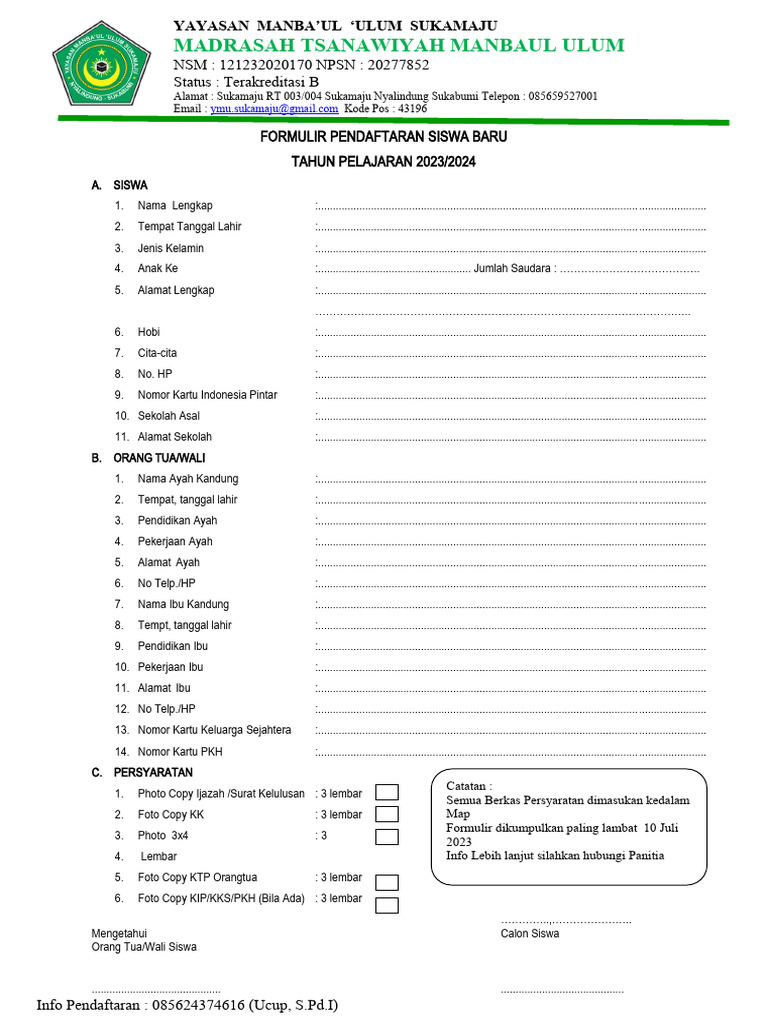 Formulir Siswa Baru | PDF
