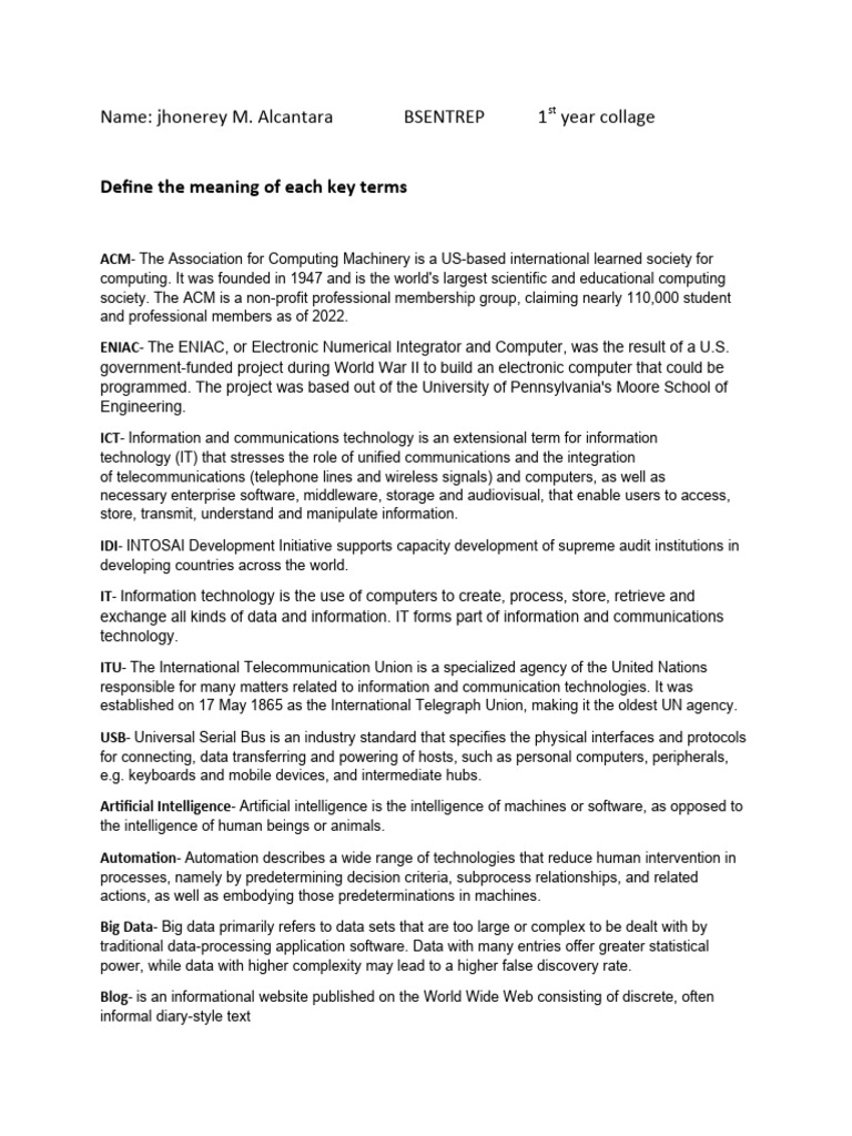 Define The Meaning of Each Key Terms | PDF