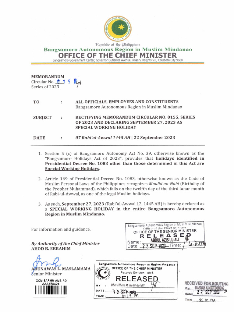 Memo Circular No. 0156 S. 2023 | PDF