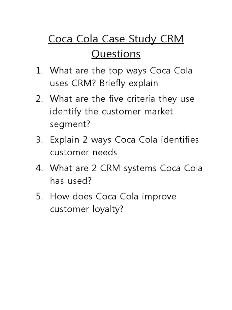 Coca Cola Case Study CRM Questions | PDF