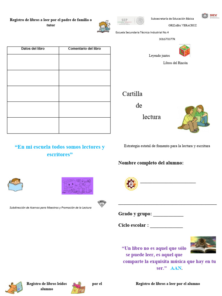 Cartilla de Lectura: "En Mi Escuela Todos Somos Lectores y Escritores ...