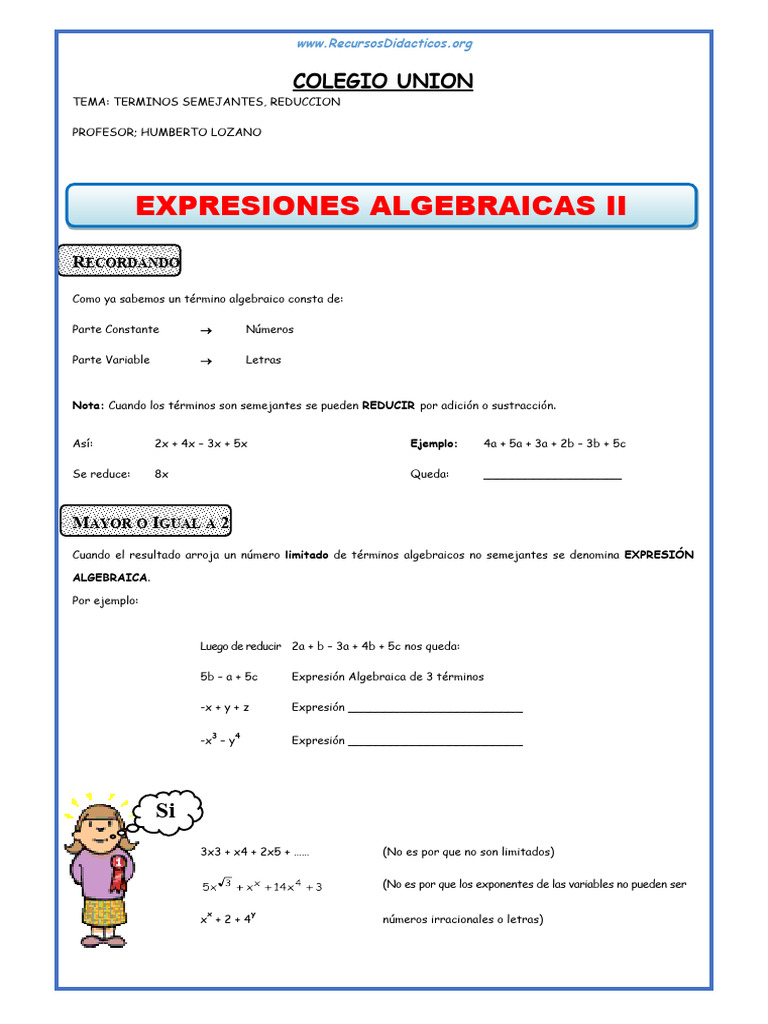 Terminos Semejantes - Ficha Iii | PDF | Matemáticas | Matemática Elemental