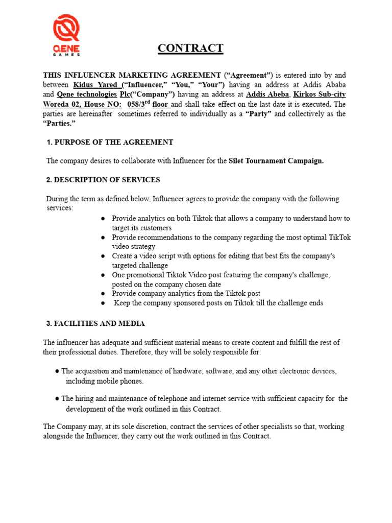 Kidus Yared Marketing Contract | PDF | Information | Common Law