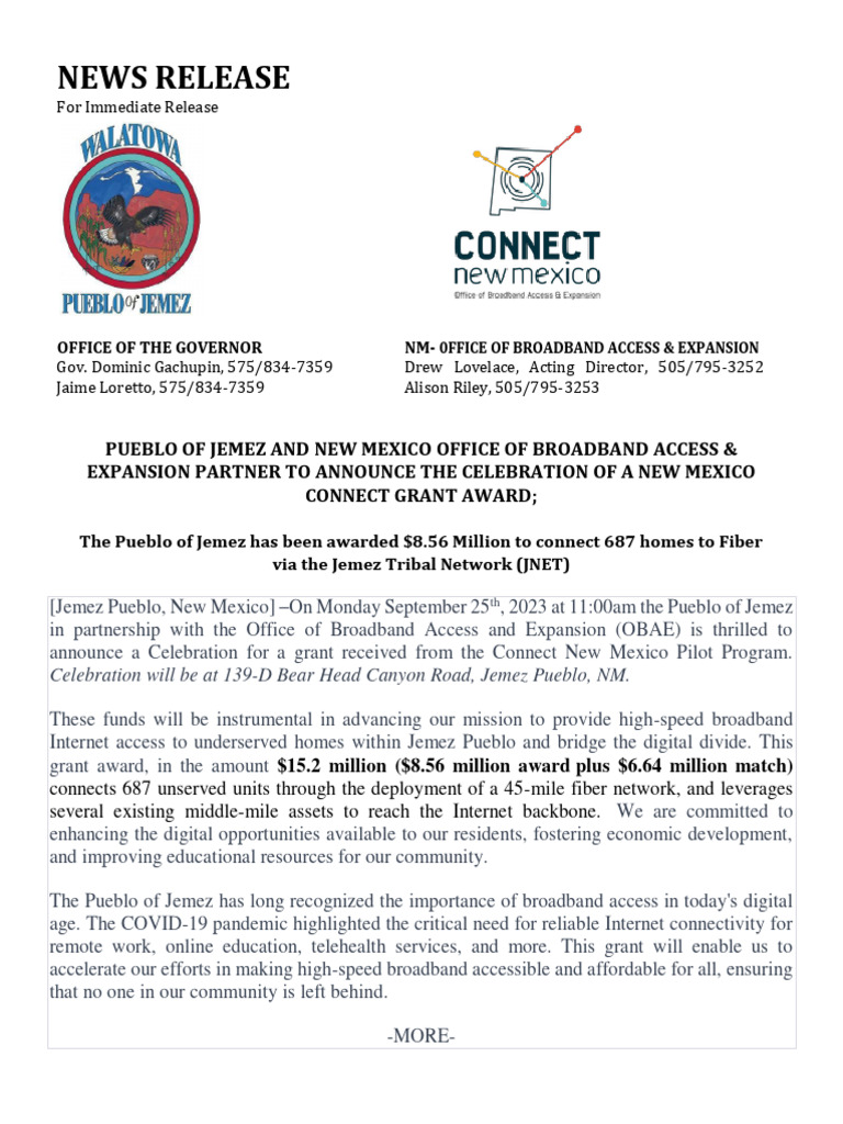 Jemez-NM OBAE News Release - Connect NM Wave 3 Grant Award Celebration ...