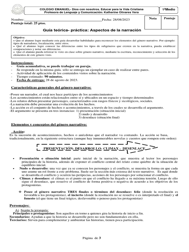 GUÍA práctica GÉNERO NARRATIVO 2023 | PDF | Narración