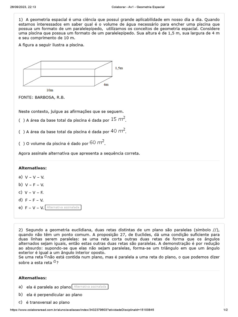 Av1 - Geometria Espacial | PDF | Linha (Geometria) | Geometria