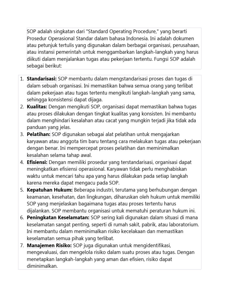 Fungsi Utama SOP dalam Organisasi | PDF