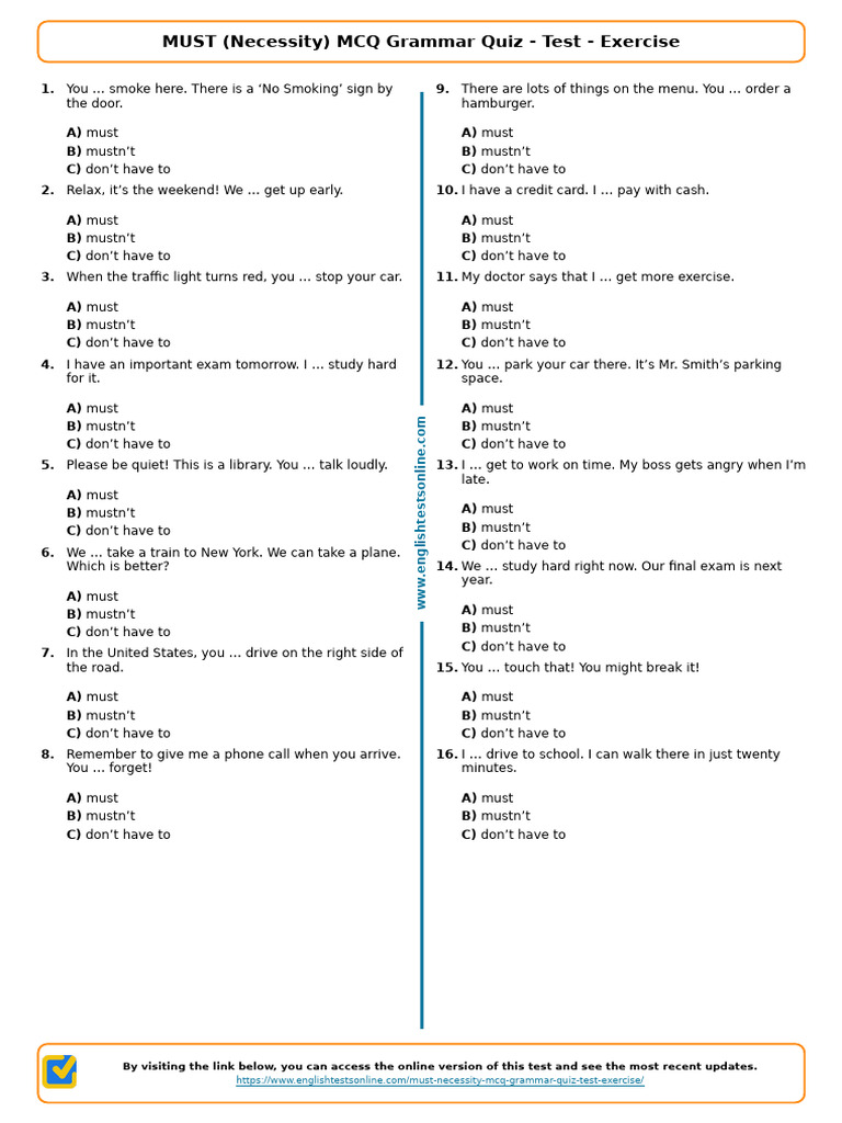 Must and Mustn't Grammar Quiz | PDF
