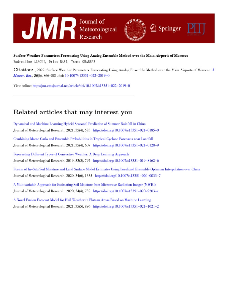 Surface Weather Parameters Forecasting Using Analog Ensemble Method