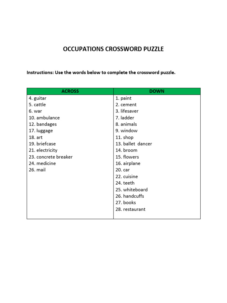 Briefcase in Occupations Crossword | PDF