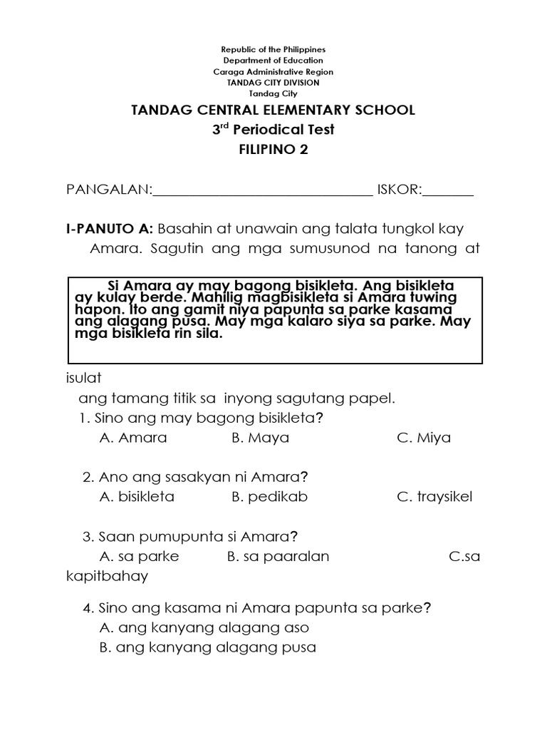 Fil2 3rdperiodicaltest-Wtos (Melc Based) | PDF