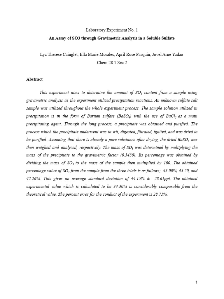 SO3 Content Analysis via Gravimetry | PDF | Precipitation (Chemistry ...